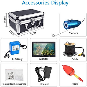 Portable Underwater Fishing Camera with Depth Temperature Display-Waterproof HD Camera and 7'' LCD Monitor-Infrared Fish Finder-Up to 8 Hours Battery Life-Ultimate Fishing Gear (15M Cable)