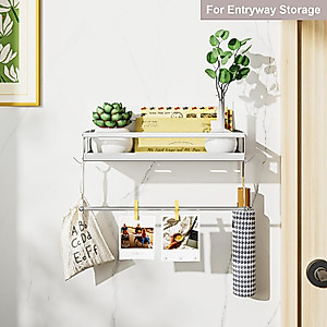 ESOW Paper Towel Holder with Shelf Storage, 2-in-1 Wall Mounted Paper Towel Roll Rack Basket for Kitchen, Balcony & Bathroom, Self-Adhesive or Drilling Installation, SUS304 Brushed Nickel Finish