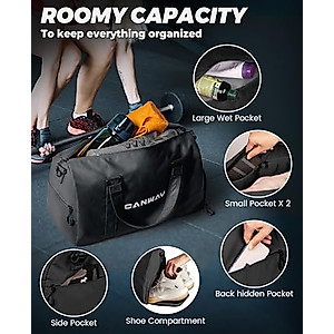 Canway Sports Gym Bag, Travel Duffel bag with Wet Pocket & Shoes Compartment for men women, 45L, Lightweight (Black-40L)