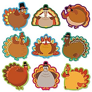Whaline 45Pcs Thanksgiving Turkey Cutouts with 100Pcs Glue Points 9 Style Cartoon Turkey Pattern Paper Cut-Outs Bulletin Board Paper Cutting Decor for School Classroom Thanksgiving Party Supplies