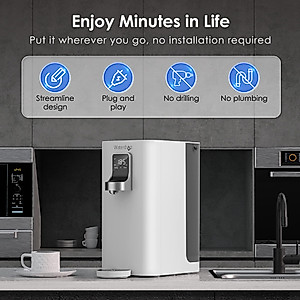 Waterdrop K19-H Countertop Reverse Osmosis System, 𝐈𝐧𝐬𝐭𝐚𝐧𝐭 𝐇𝐨𝐭 Water Dispenser, 4 Stage Reverse Osmosis Water Filter Countertop, 3:1 Pure to Drain, 4 Temperature Options, No Installation