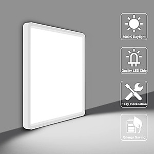 12 inch Square LED Ceiling Light, 3200LM 24W 5000K Daylight Super Bright Ceiling Lights, White Flush Mount LED Lamp, Recessed Lighting fixtures for Kitchen Bathroom Bedroom Hallway Office Garage