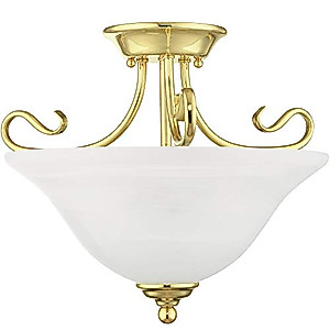 2 Light Polished Brass Ceiling Light Fixture with White Alabaster Glass Shade