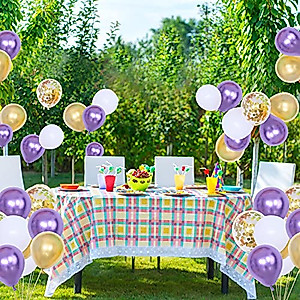 Purple Gold Birthday Decorations for Women Girls, Gold Happy Birthday Banner 13th 16th 18th 21st 30th 40th 50th 60th Birthday Party Decorations, Champagne Purple Gold & White Balloon Arch Kit