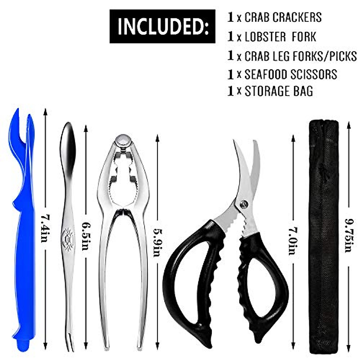Crab Crackers and Tools Stainless Steel Lobster Crackers and Picks Set Forks Nut Cracker Set Opener Shellfish Lobster Crab Leg Crackers