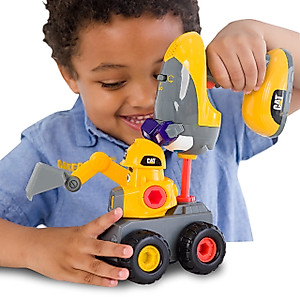 CAT Construction Toys, Fix-It Fleet Construction Toy Excavator, Ages 3+, Motorized Drill + Lights & Sounds, Improve Fine Motor Skills