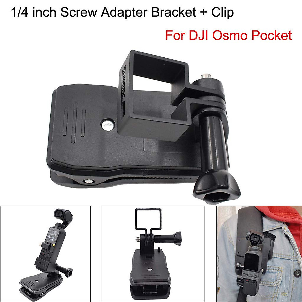 Toxz Expansion 1/4 inch Screw Adapter Bracket + Clip for DJI Osmo Pocket Handheld Gimbal Stabilizer,OSMO Pocket Camera Stand with Clip,Quick Disassemble,for Microphones/Flashes/Bicycle Stands etc