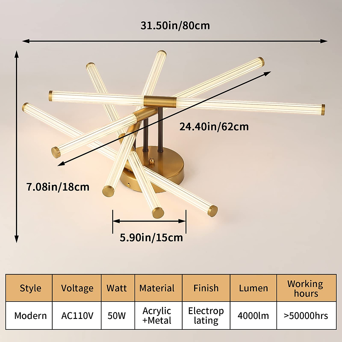 Myhaptim Modern LED Flush Mount Ceiling Light 10-Light LED Close to Ceiling Light Rotatable Gold Light Fixture for Kitchen Bedroom Dining Room,3200K,Not Dimmable