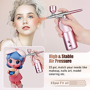 OKUPAN Nail Airbrush Machine - Cordless Airbrush Kit with Compressor - Portable Airbrush for Nails, Cake Cookies Decorating, Makeup, Barber, Model Painting (Pink)