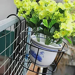 4 Pack Round Hanging Railing Planters, Flower Pot Holders, Metal Pot Plant Basket, Shelf containers for Indoor and Outdoor use (Black)