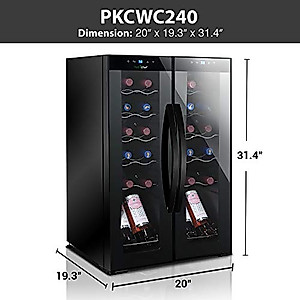 NutriChef PKCWC240 Cooler for White and Red Wines Chiller, Freestanding Compact Countertop Mini Fridge w/Digital Control, 24 Bottle Dual Zone-Black