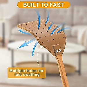 Dirza Leather Fly Swatter for Indoors/Outdoors, Heavy Duty Flyswatter with Walnut Wood Handle 19.7" Long Fly swatted Manual for Bug, Flies, Bees, Mosquitoes