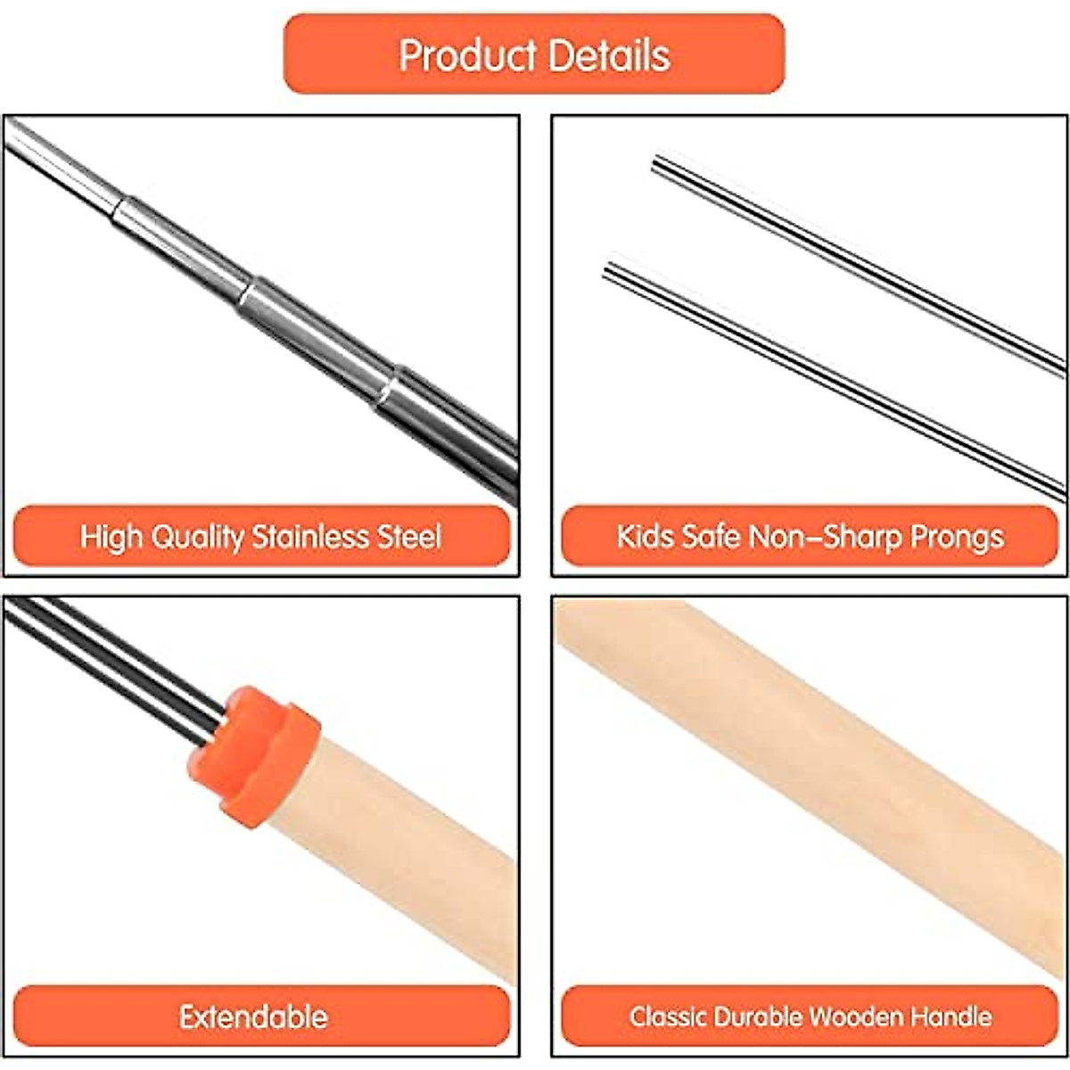 Simple Deluxe 24 Pcs 32 inch Marshmallow Roasting Sticks Extendable Design - Stainless Steel Smores Skewers For Camping, Bonfire, Fireplace, Retractible Sticks with Wooden Handle
