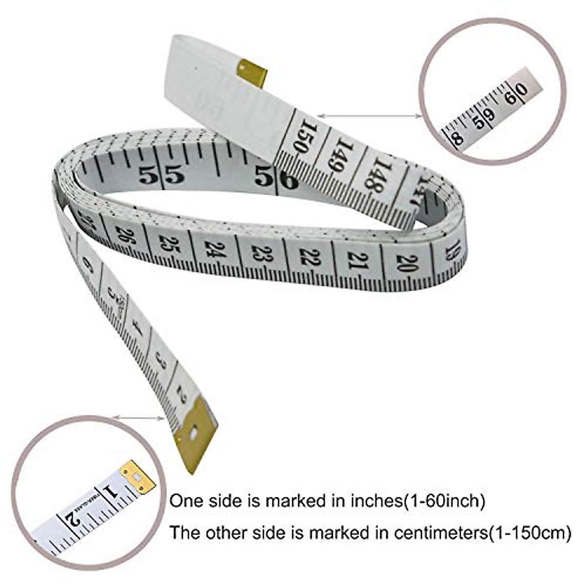 Soft Tape Measure Double Scale Body Sewing Flexible Ruler for Weight Loss Medical Body Measurement Sewing Tailor Craft Vinyl Ruler, Has Centimetre Scale on Reverse Side 60-inch（White）