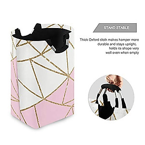 ALAZA Large Laundry Basket Nordic Pink Gold Marble Geometry Laundry Bag Hamper Collapsible Oxford Cloth Stylish Home Storage Bin with Handles, 22.7 Inch