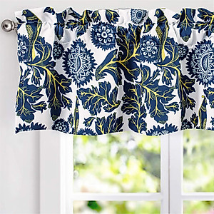 DriftAway Bird Tree Floral Flower Leaf Lined Thermal Insulated Energy Saving Window Curtain Valance for Living Room Bedroom Kitchen 2 Layer Rod Pocket 52 Inch by 14 Inch Plus 2 Inch Header Navy