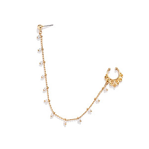 Kenjudess Punk Nose to Ear Chain Non Piercing Fake Septum Rings Indian Belly Dance Nose Nail Ring Hoops for Women (Gold bead)
