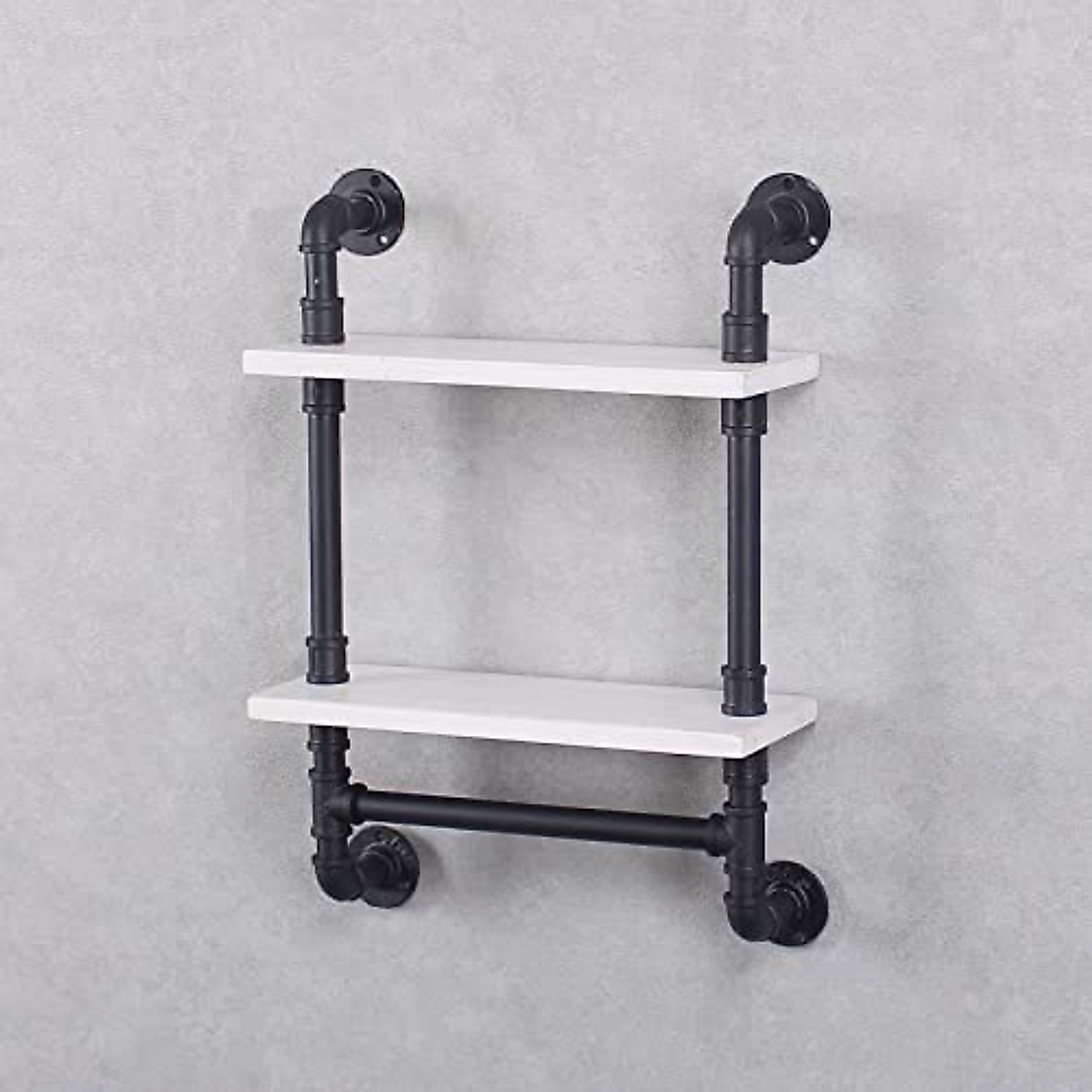Industrial Pipe Shelving Bathroom Shelves Wall Mounted, 2-Layer 24in Rustic Wood Shelf with Towel Bar,Farmhouse Towel Rack Metal Floating Shelves Towel Holder (TypeA, White)