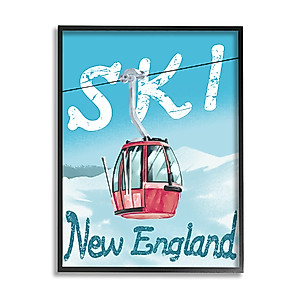 Stupell Industries Ski New England Red Winter Trolly Mountains, Designed by Ziwei LI Black Framed Wall Art, 11 x 14, Blue
