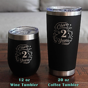 Cheers to 2 Years - Stemless Wine Glass Gifts for Women & Men - 2nd Anniversary Party Decor - Large 17 Oz Glasses