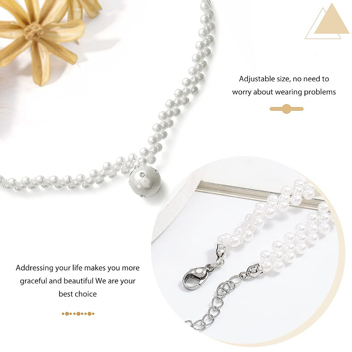 Jeairts Pearl Choker Necklace Silver Crystal Short Necklaces Row Pearl Pendant Necklace Jewelry for Women and Girls