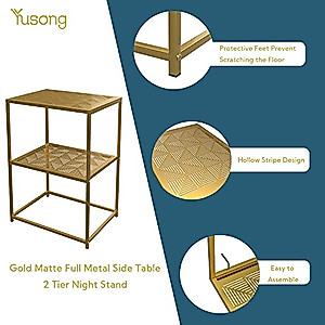 Yusong Narrow End Table, Small Gold Side Table for Small Spaces, Standing Metal Shelf, Night Stand Bedside Table for Bedroom, Sofa Couch Tables for Living Room, Gold