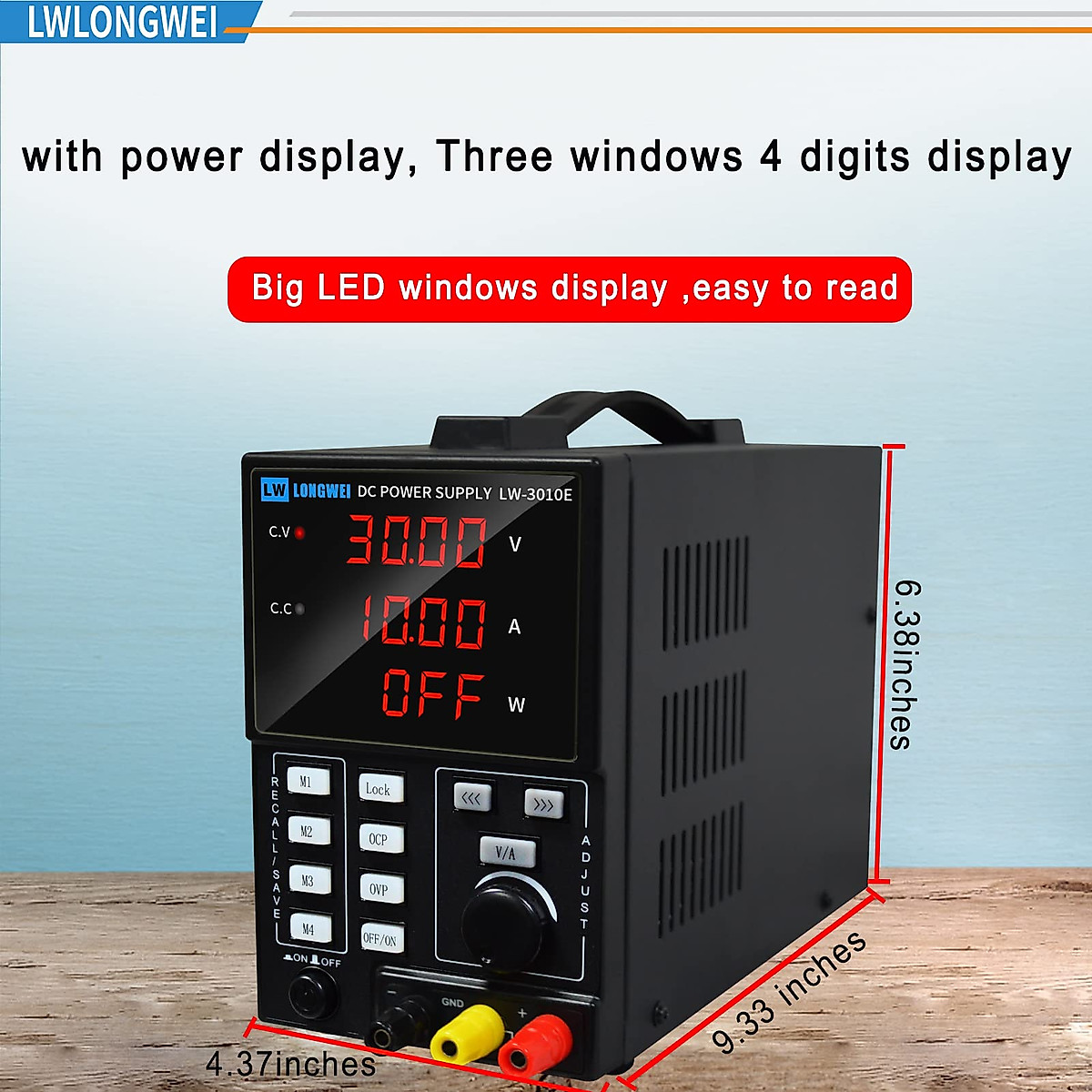 LWLONGWEI DC Power Supply Variable, Programmal Control 30V 10A Adjustable Switching Regulated DC Bench Power Supply with 4-Digits LED Power Display 5V/2A USB Output, (4sets 30V 10A)
