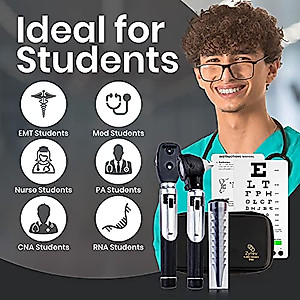 Zyrev Otoscope Ophthalmoscope Duplex Set - Multi-Function Otoscope/Opthalmoscope for Ear & Eye Examination - Includes Portable Tortoise Shell Case (Black)