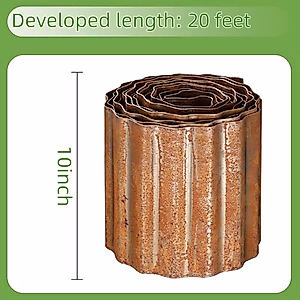 Corrugated Metal Garden Edging, Landscape Edging Border, 10"×20Ft Corrugated Metal Fence for Garden, Flower Bed, Lawn and Landscape Edging (Rusted)
