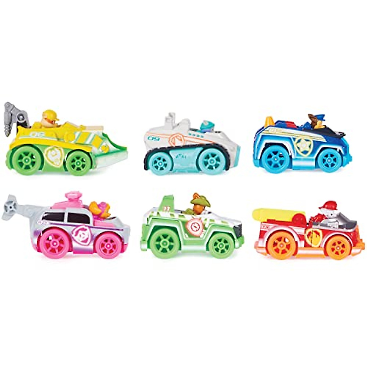 Paw Patrol, True Metal Neon Rescue Vehicle Gift Pack of 6 Collectible Die-Cast Toy Cars, 1:55 Scale, Kids Toys for Boys and Girls Ages 3 and up