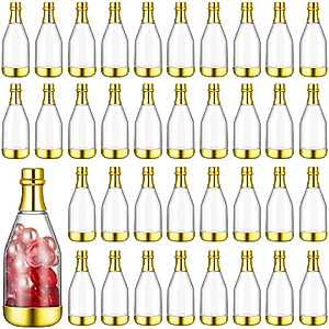 54 Pieces Champagne Bottles Candy Bottles Bridal Shower Favors Mini Baby Bottle for Baby Shower Mini Champagne Bottles Bulk Plastic Wine Alcohol Containers for Wedding Birthday Party (Gold)