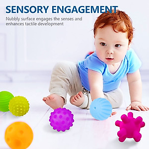 ROHSCE Baby Textured Multi Sensory Toys Massage Ball Gift Set BPA Free for Toddlers 1-3 Soft Balls Montessori Infant Baby Toys 6 to 12 Months 6 Pack