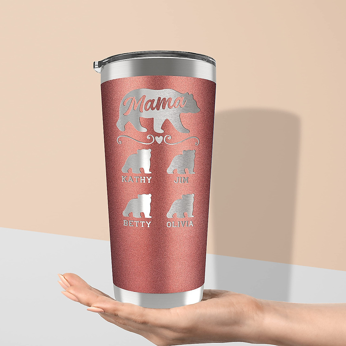 Personalized Mama Bear Tumbler, 20 or 30 oz. - 13 Colors - Names up to 5 Cubs, Custom Mom Tumbler for Mom from Daughter or Son
