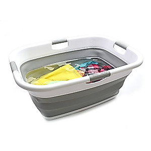 SAMMART 49L Collapsible 4 Handled Laundry Basket-Foldable Storage Container-Portable Washing Bin-Space Saving-Pet Bath Tub,Water capacity 37L (1, Grey), Size: 25.4 x 18.7 x 10.25 inches