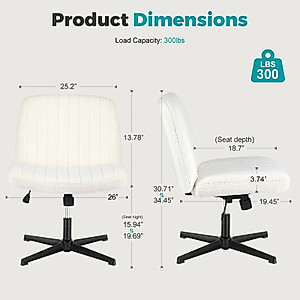 DUMOS Criss Cross Chairs, Armless Office Desk No Wheels Swivel Padded Wide Seat Modern Height Adjustable Mid Back Task Vanity Seating for Home Office Bedroom Computer