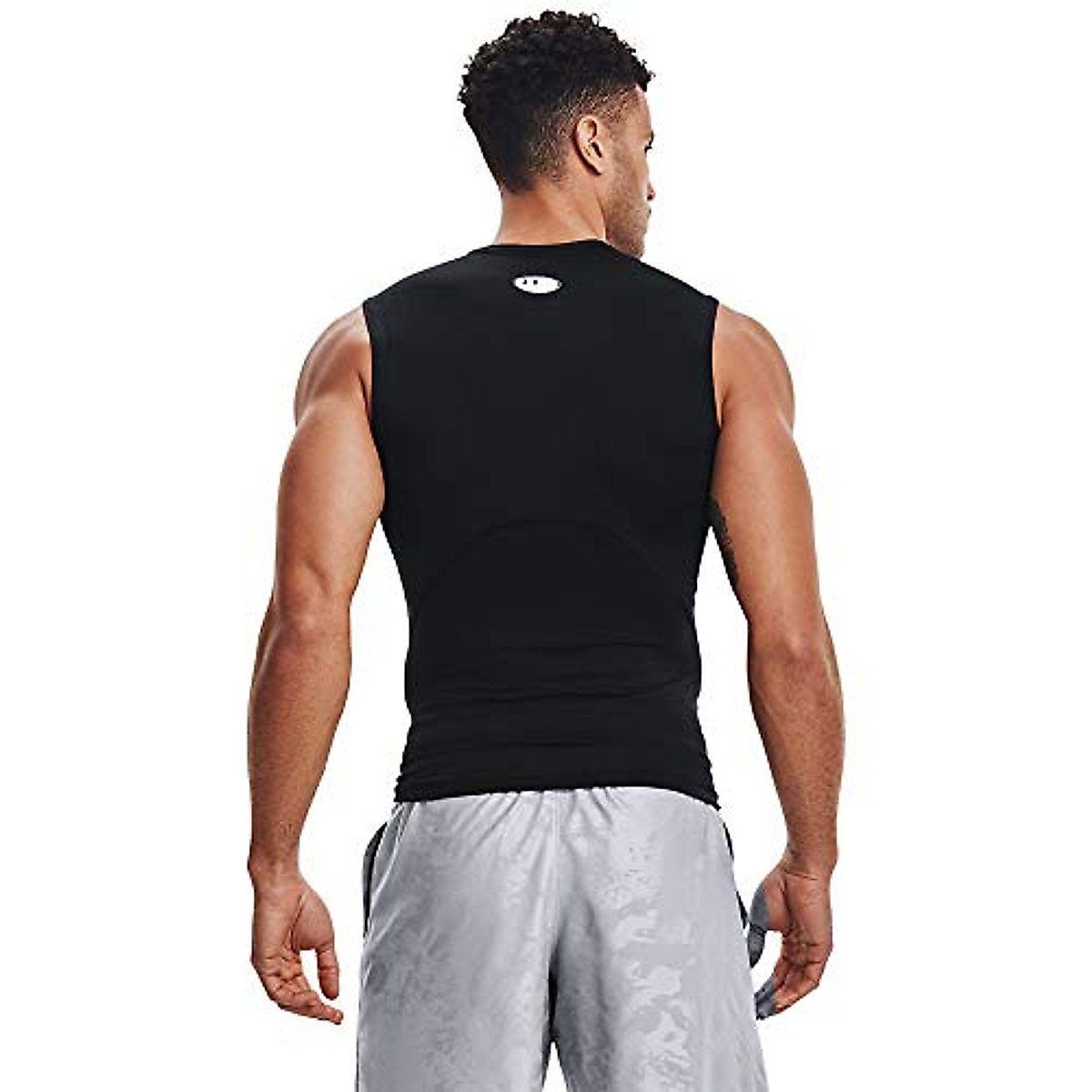 Under Armour mens Armour Heatgear Compression Sleeveless T-shirt , Black (001)/White , Large