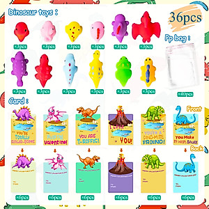 Valentines Day Cards with Squishy Gift for Kids School Classroom 36pcs Dinosaur Mochi Squishy Toys with Cards for Kids Valentines Party Favors Classroom Exchange Gifts