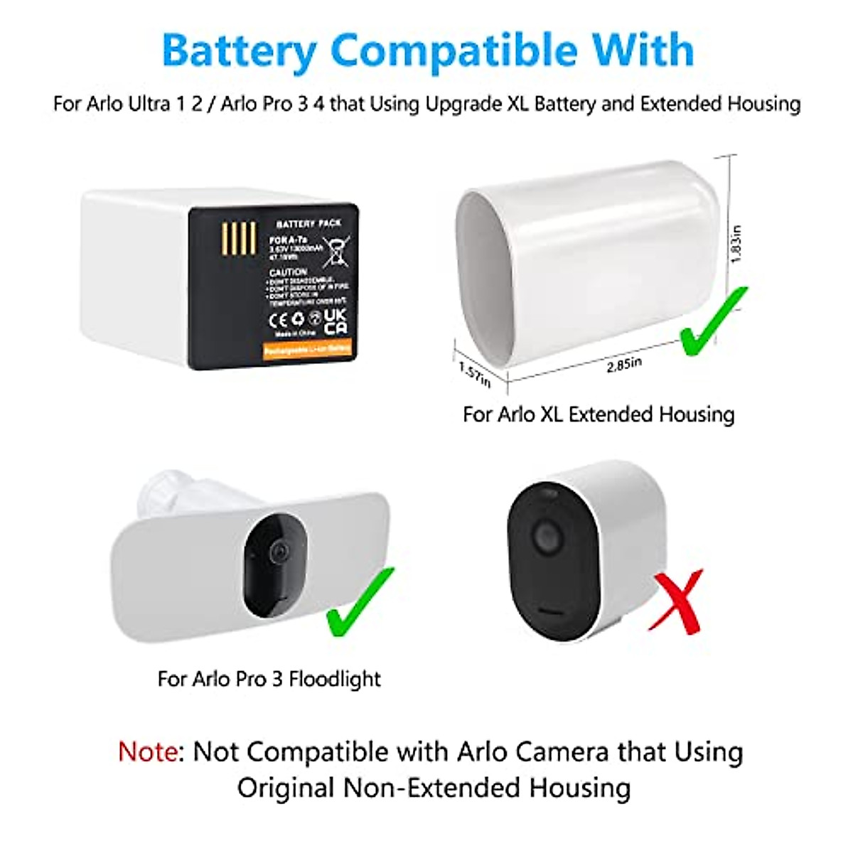 2-Pack XL Extended Batteries Compatible with Arlo Pro 4 XL Arlo Go 2 VMA5410 and for Arlo Ultra, Ultra 2, Pro 3 and Pro 4 that Using XL Extended Battery and Housing, Upgraded 13000mAh with Charger
