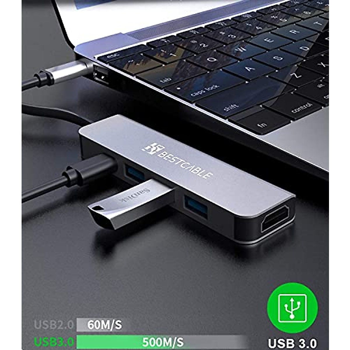 BEST CABLE USB C Hub Multiport Adapter - 5 in 1 Portable with 4K HDMI Output, 3 USB 3.0 Ports,USB C 100W PD, Compatible with MacBook Pro, XPS More USB C Devices (1Pack)