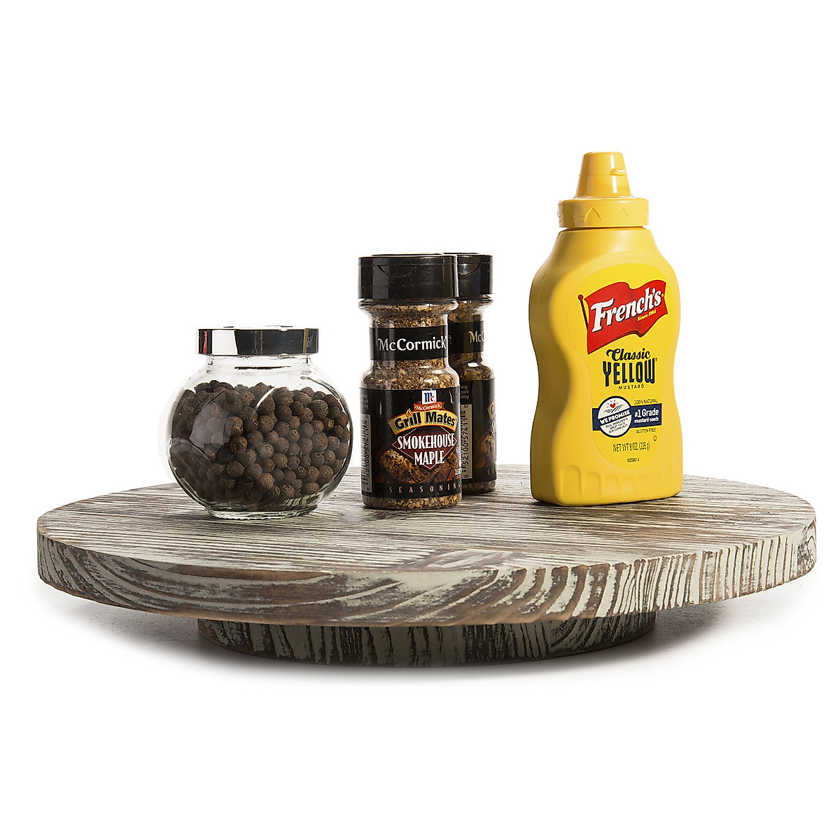 MyGift 13 Inch Torched Wood Lazy Susan Turntable Rotating Tray Condiment Serving Tray, 360 Degree Spinning Spice Rack Organizer