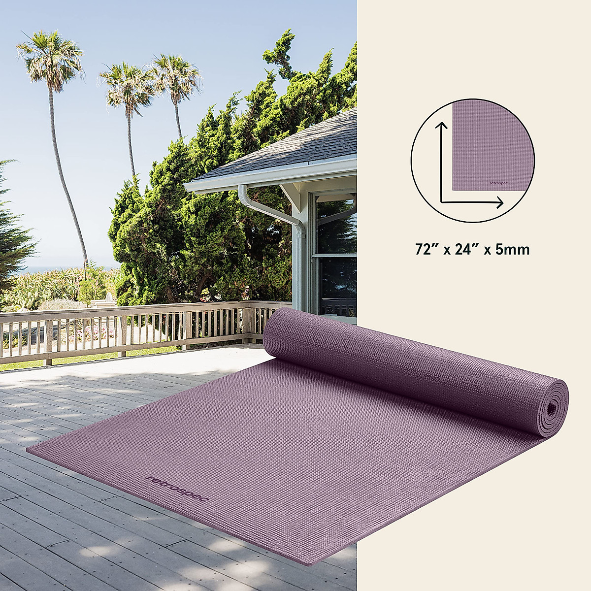 Retrospec Pismo Yoga Mat for Men & Women - 72” x 24” x 5mm - Extra Long Non Slip Exercise Mat for Yoga, Pilates, Stretching, Floor & Home Workouts - Violet Haze