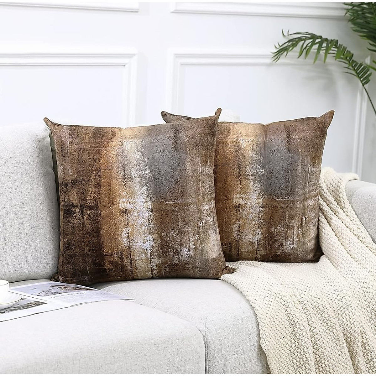 ONELZ Brown Throw Pillows and Grey Throw Pillows Decorative Pillow Covers for Couch Two Sides Printed, Fashion Style Zippered Cushion 18 X 18 Pillow Cover Set of 2,Brown and Grey