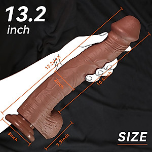 CaHase 13 Inch Huge Dildo Black 2'' Diameter Realistic with Strong Suction Cup, Soft & Sturdy Double-Layer TPE + Silicone Big Dildos for Adults Pleasure Sex Toys & Game