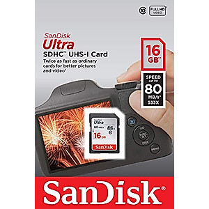 SanDisk Ultra 16GB Class 10 SDHC UHS-I Memory Card up to 80MB/s (SDSDUNC-016G-GN6IN)