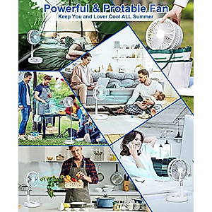 Portable Foldable Fan for Travel - 7200mAh Rechargeable Battery Folding Standing Table Fan with 4 Speeds - 7.8'' Super Quiet Collapsible Pedestal Fan with Remote for Home Bedroom Office, White