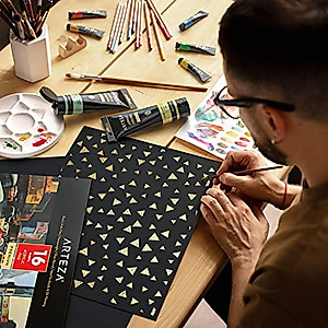 Arteza Acrylic Pad, Pack of 2, Black, 6 x 6 Inches, 246-lb Paper, 16 Sheets Each, Art Supplies for Acrylic Painting, Oil Painting, & Drawing