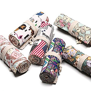 FZBNSRKO Canvas Pencil Wrap,36 Slots Colored Pencil Roll Up Wrap,Travel Drawing Coloring Pencil Holder Organizers with 36 Slots for Student Artist Adult(Black White Tree)