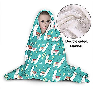 Alpaca No Prob-Llama and Cactus Hoodie Blanket Wearable Throw Blankets for Couch Blanket Hooded for Baby Kids Men Women