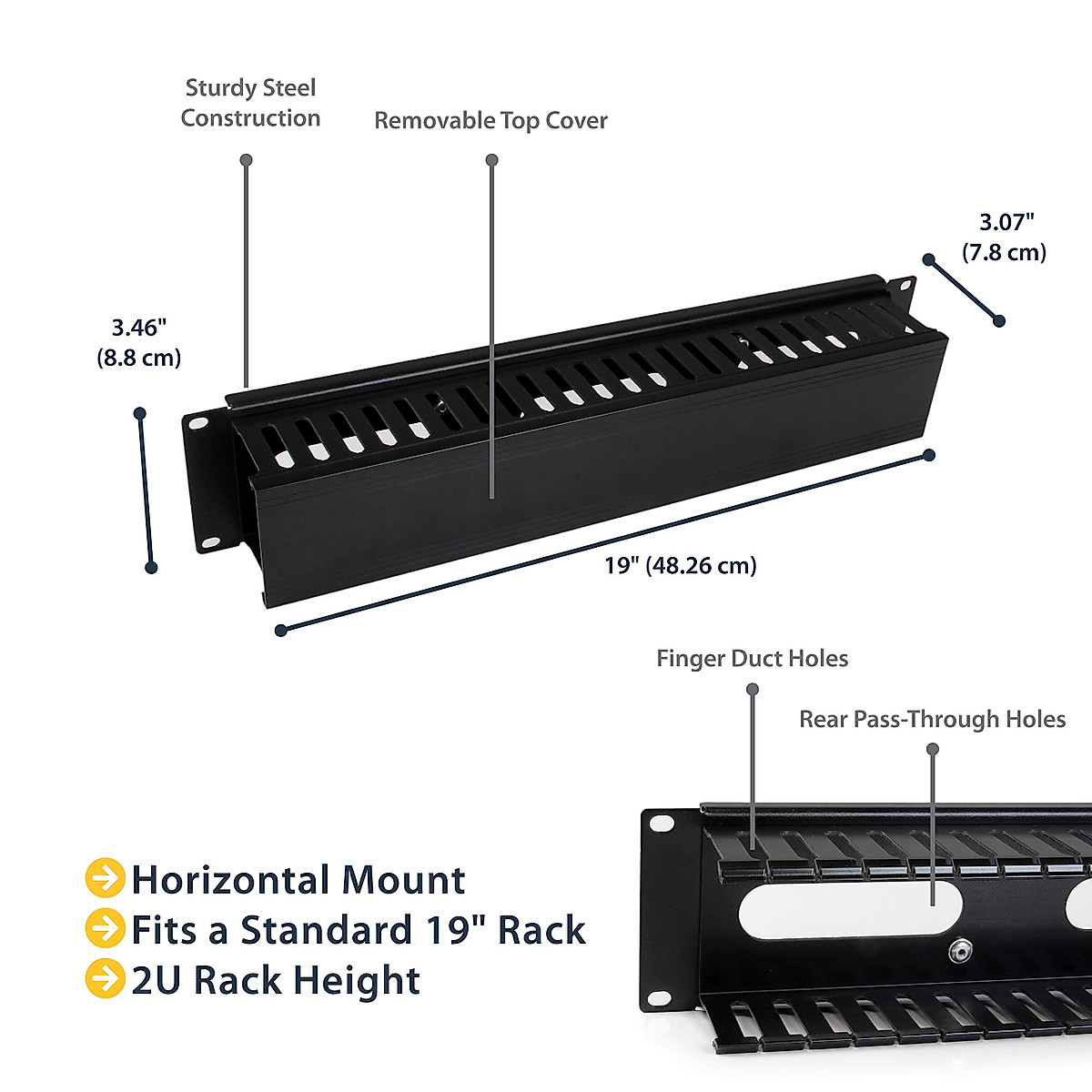 StarTech.com Horizontal 2U Server Rack Cable Management Finger Duct w/ Cover - 19" Network Rack Wire Duct Raceway Panel - Slotted Wire Duct (CMDUCT2U)