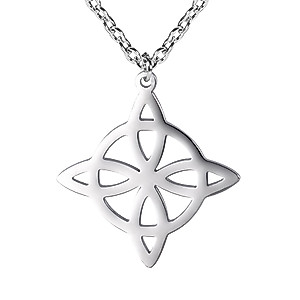 TEAMER Stainless Steel Witch Celtic Knot Witchcraft Necklace for Women Geometric Pendant Vintage Jewelry (Style 1 - Silver)